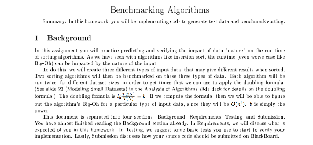 Benchmarking Algorithms Summary: In this homework, | Chegg.com