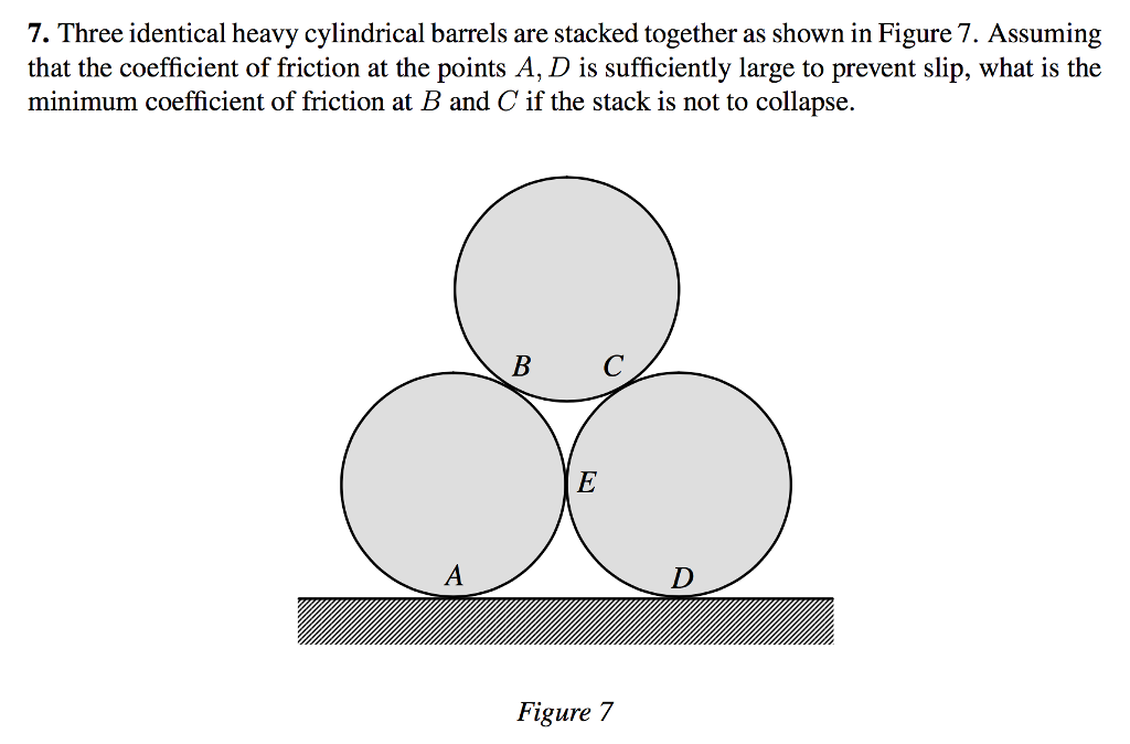 Solved 7. Three identical heavy cylindrical barrels are | Chegg.com