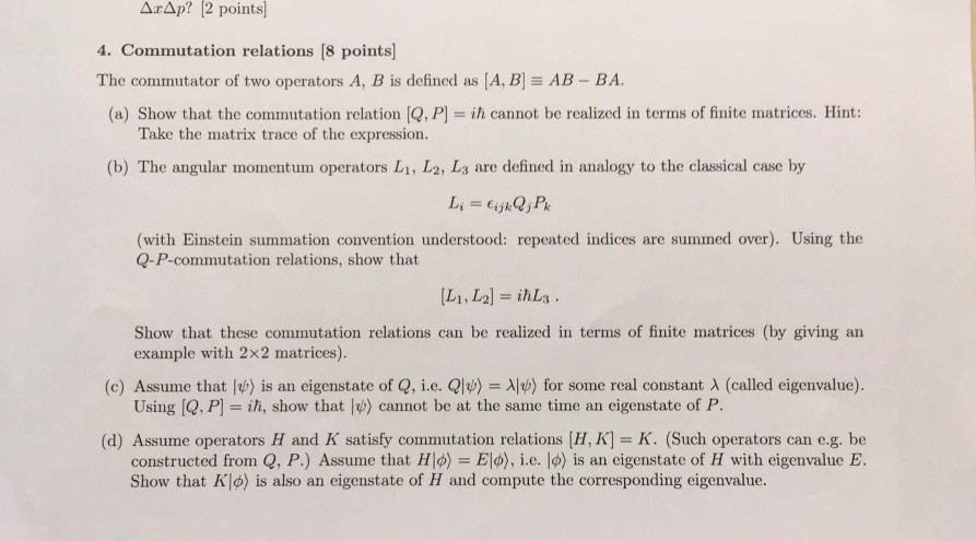 Solved zdp? [2 points] 4. Commutation relations [8 points | Chegg.com