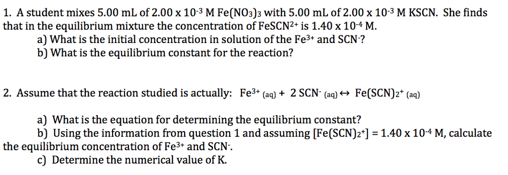 Solved A student mixes 5.00 mL of 2.00 times 10^-3 M | Chegg.com