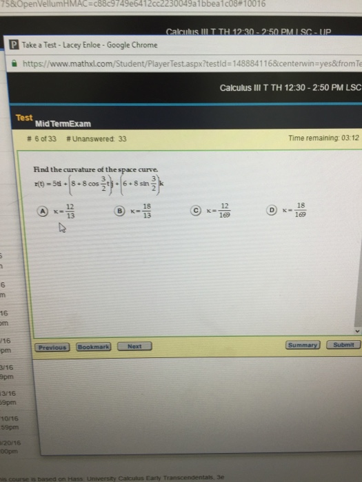 Solved Find The Curvature Of The Space Curve R T 5ti