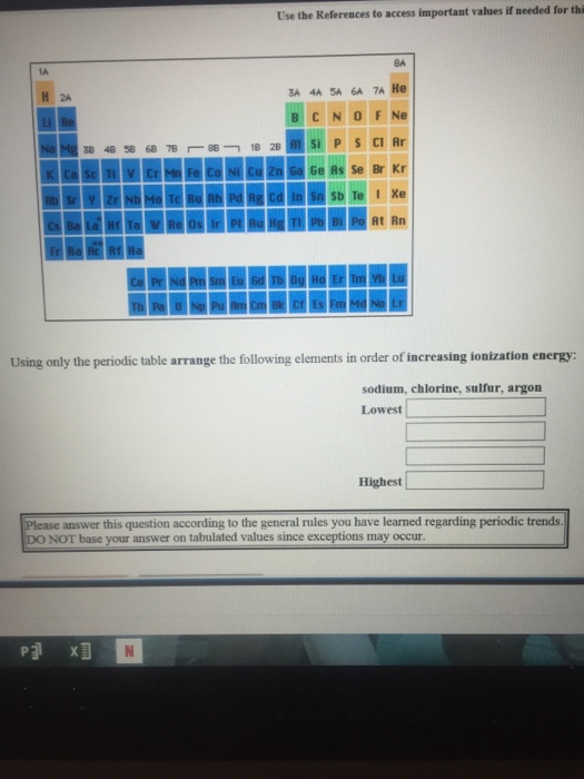 Solved Using only the periodic table arrange the following | Chegg.com