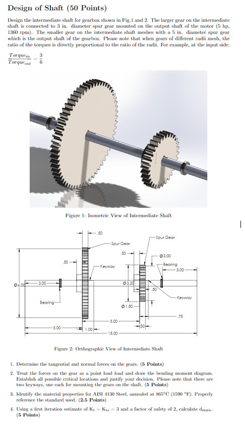 Solved Design of Shaft (50 Points) Design the intermediate | Chegg.com