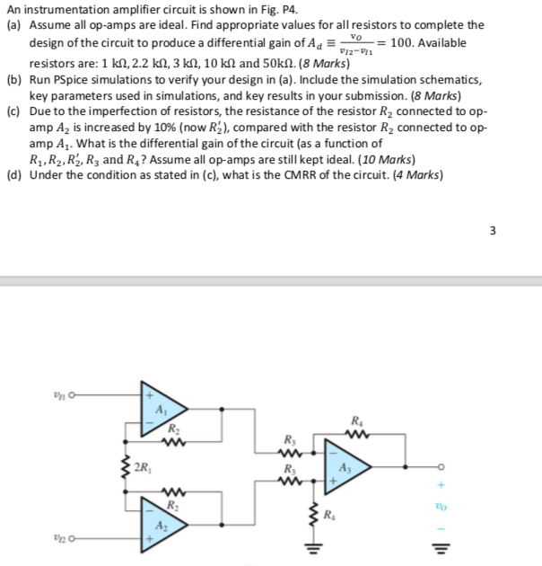 Solved An instrumentation amplifier circuit is shown in Fig. | Chegg.com