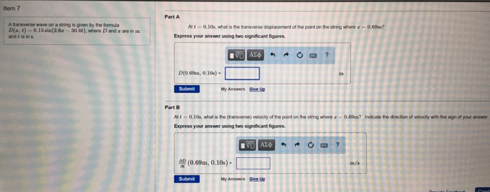 Solved A transverse wave on a string is given by the formula | Chegg.com