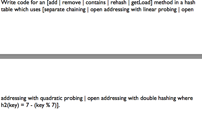 Solved Write code for an [add remove contains |rehash | Chegg.com