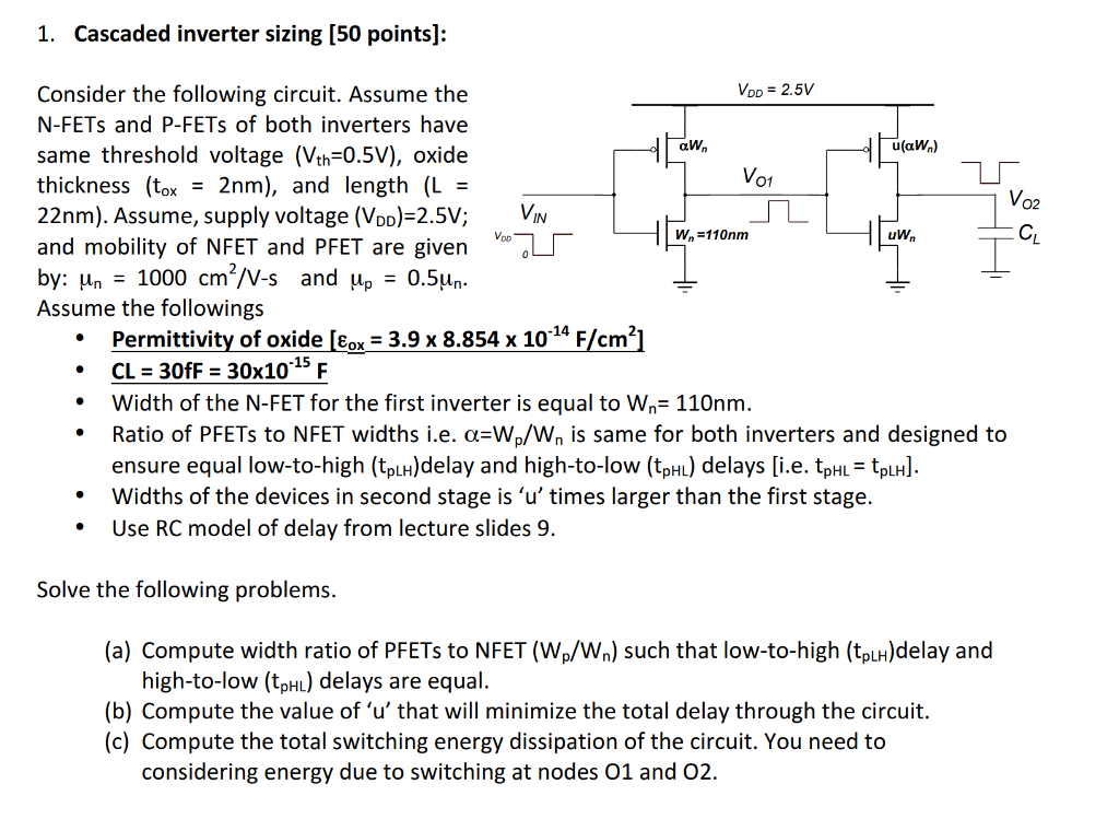 Solved 1. Cascaded inverter sizing [50 points]: Consider the | Chegg.com