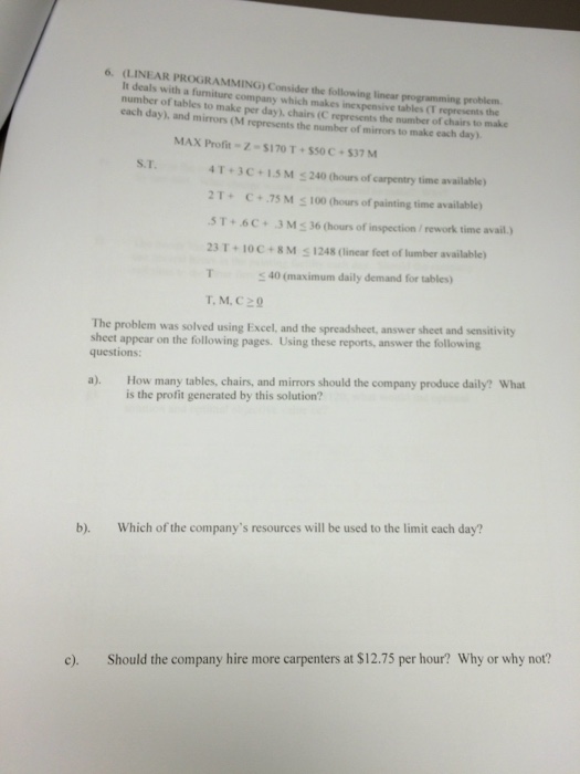 Solved 6. (LINEAR PROGRAMMING) Consider the following linear | Chegg.com Solved 6. (LINEAR PROGRAMMING) Consider the following linear | Chegg.com