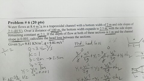 Solved Water flows at 8.4m^2/S in a trapezoidal channel with | Chegg.com