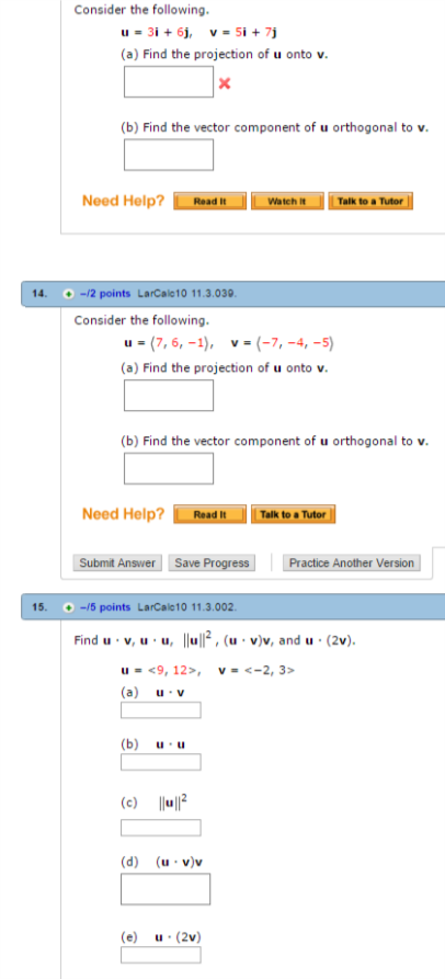 Solved Consider the following. u = 3i + 6j, v = 5i + 7j | Chegg.com