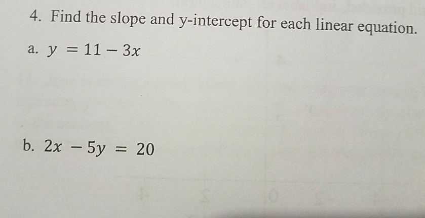 Solved 4. Find the slope and y-intercept for each linear | Chegg.com