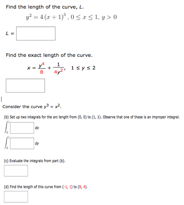 Solved Find the length of the curve, L. y^2 = 4 (x + 1)^3, | Chegg.com