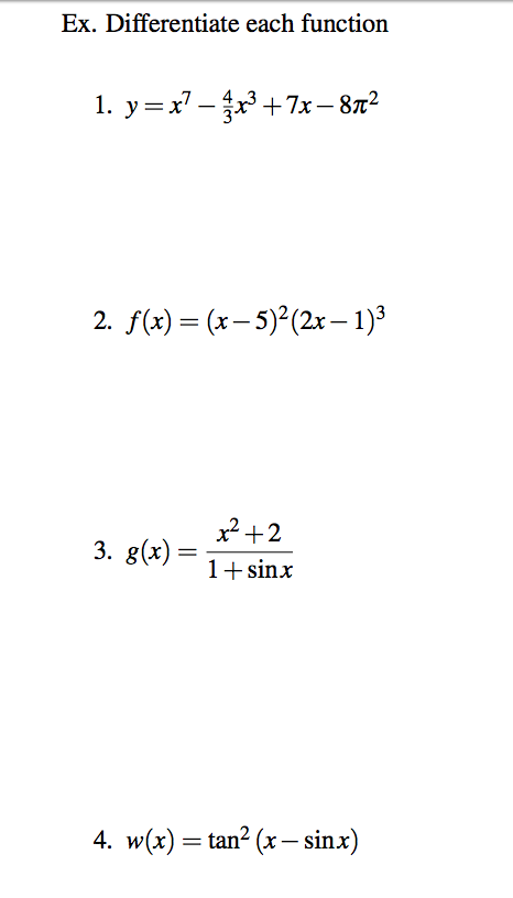 Solved Differentiate each function y = x^7 - 4/3 x^3 + 7x - | Chegg.com