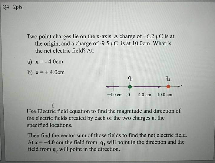 Solved Q4 2pts Two point charges lie on the x-axis. A charge | Chegg.com