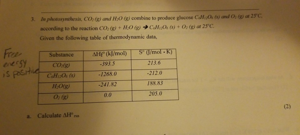 Solved 3. In photosynthesis, CO:(g) and HO (g) combine to | Chegg.com