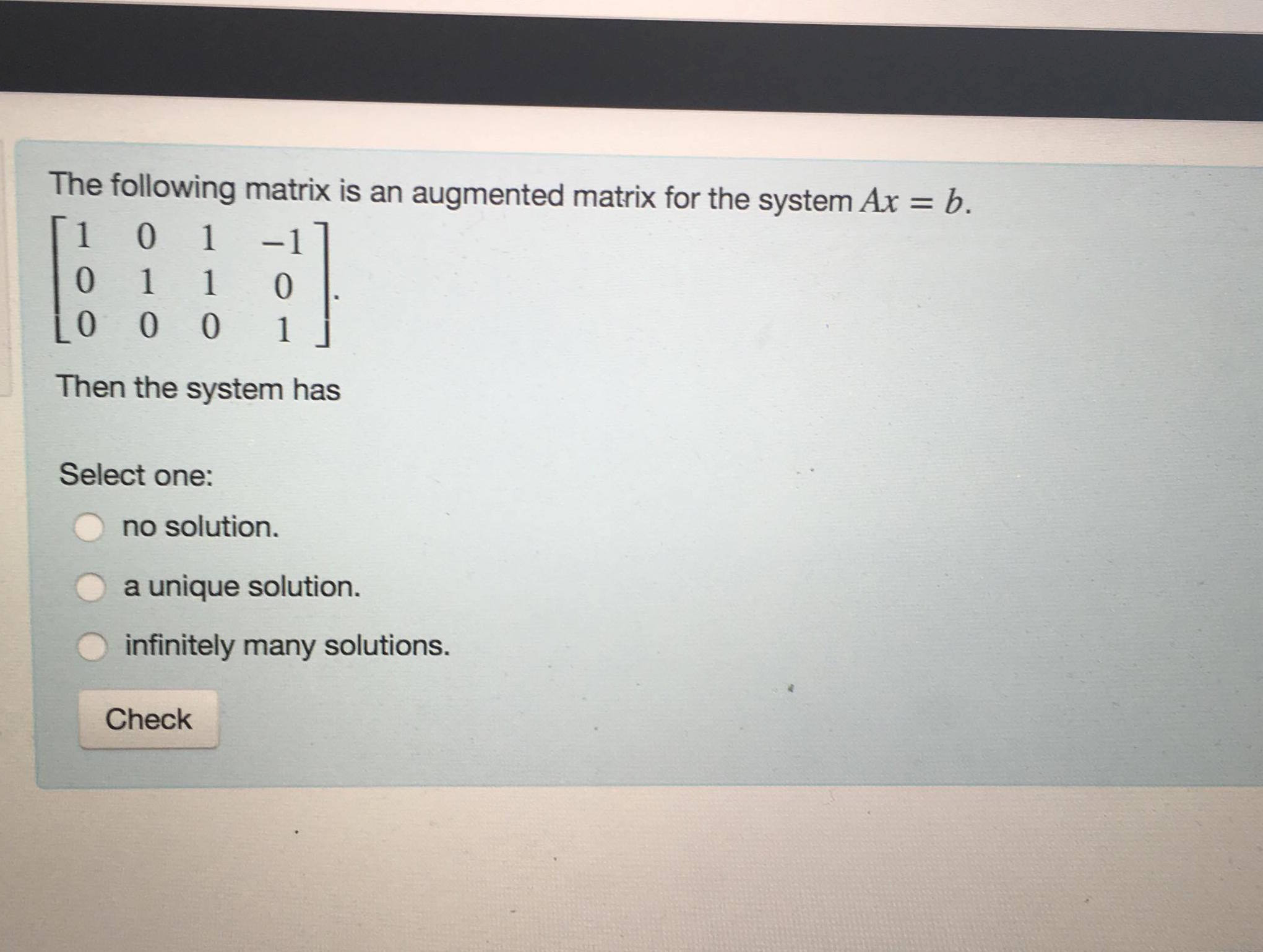 Solved The following matrix is an augmented matrix for the | Chegg.com