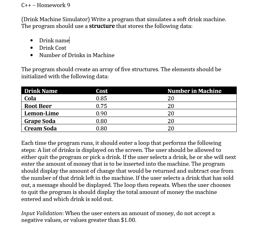 Solved C Homework 9 Drink Machine Simulator Write A