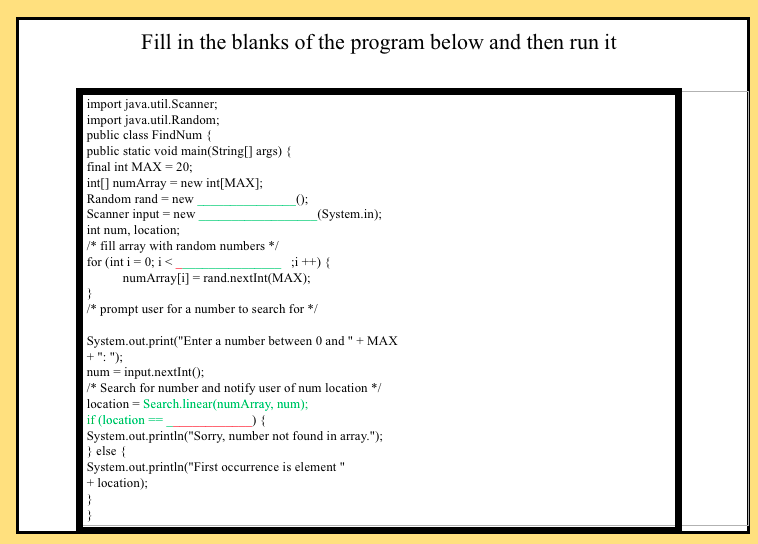 Solved Fill in the blanks of the program below and then run | Chegg.com