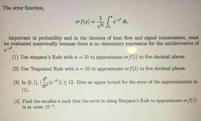 Solved The error function, er f(x) = 2/Squareroot pi | Chegg.com