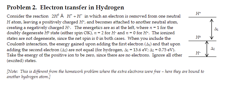Problem 2. Electron transfer in Hydrogen Consider the | Chegg.com