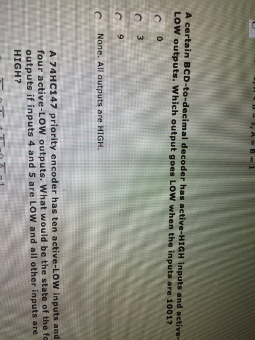 Solved A certain BCD-to-decimal decoder has active-HIGH | Chegg.com