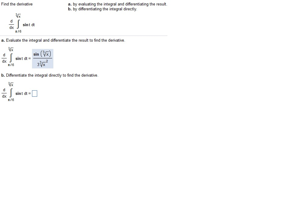 Solved Find the derivative d/dx integral_pi/6^3 Squareroot | Chegg.com