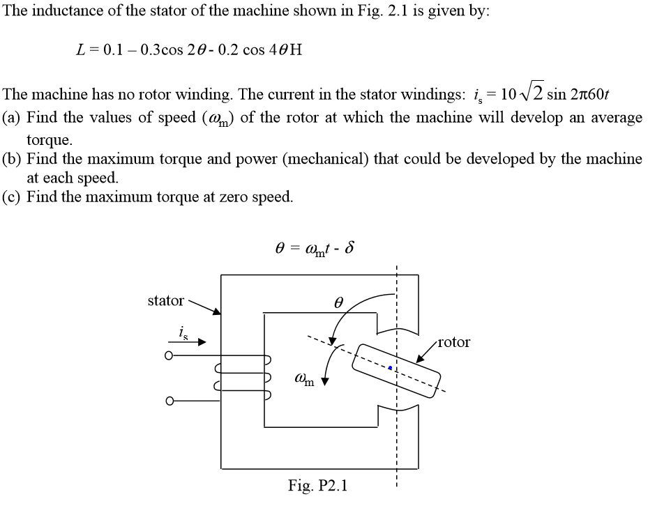 Solved The inductance of the stator of the machine shown in | Chegg.com