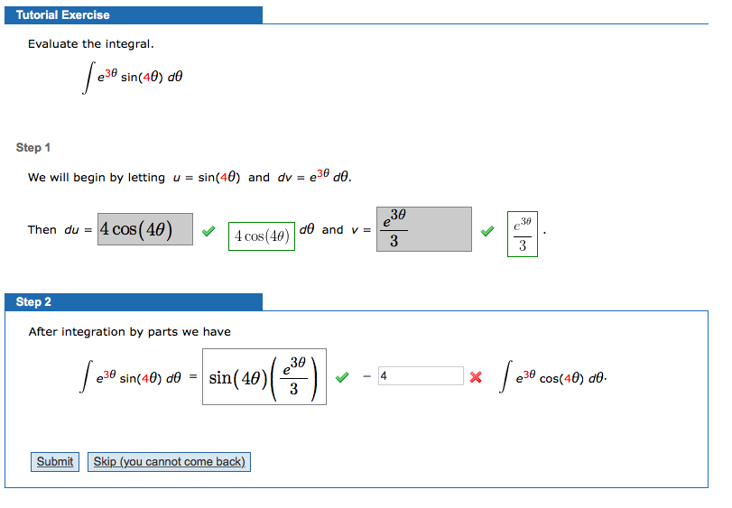 Solved Tutorial Exercise Evaluate the integral e38 sin(40) | Chegg.com