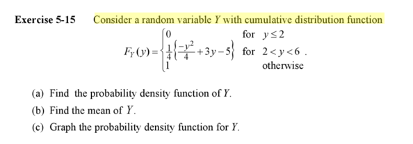 Solved Consider a random variable Y with cumulative | Chegg.com