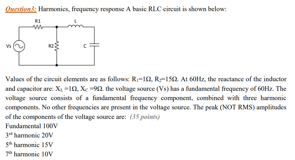 Solved Question3:Harmonics, frequency response A basic RLC | Chegg.com