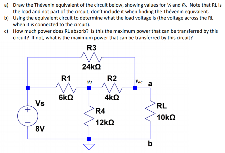 Solved a) Draw the Thévenin equivalent of the circuit below, | Chegg.com