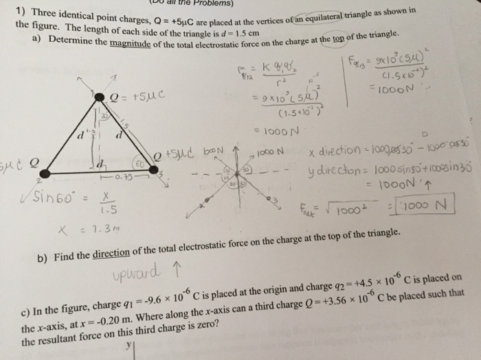 Solved all the Problems) 1) Three identical point charges, | Chegg.com