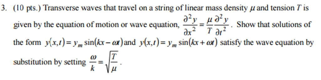 Solved Transverse waves that travel on a string of linear | Chegg.com