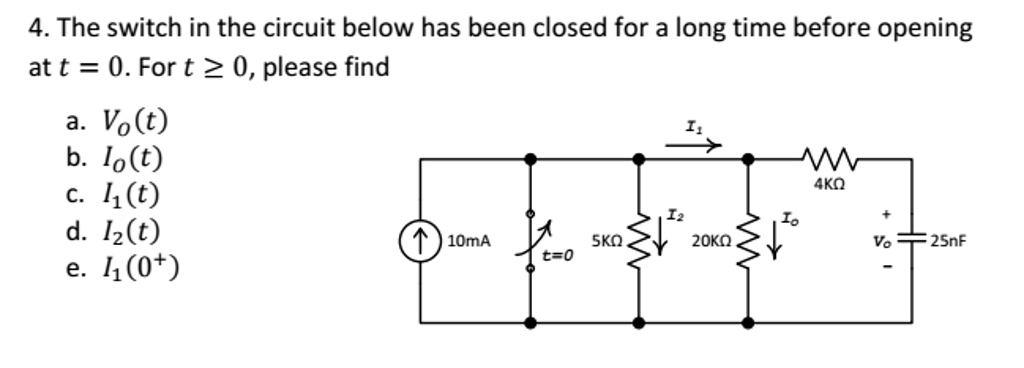 Solved The switch in the circuit below has been closed for a | Chegg.com
