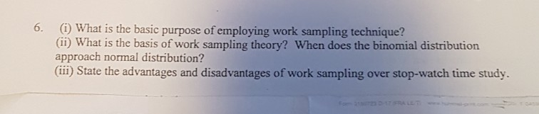 Solved 6. (i) What is the basic purpose of employing work | Chegg.com