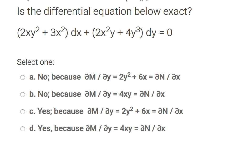 Solved Is the differential equation below exact? (2xy^2 + | Chegg.com