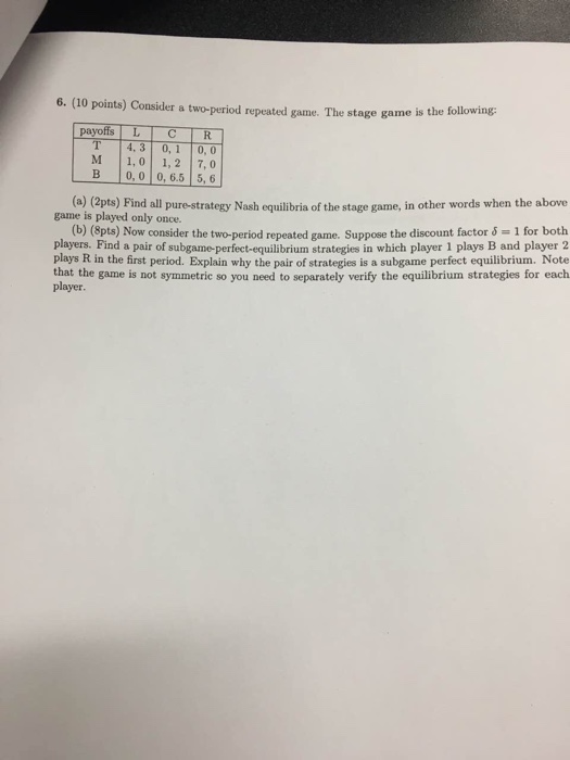 Solved Consider a two-period repeated game. The stage game | Chegg.com