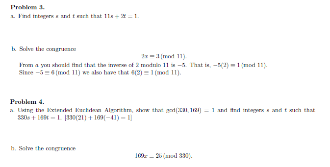 Solved Problem 3. a. Find integers s and t such that 11 s + | Chegg.com