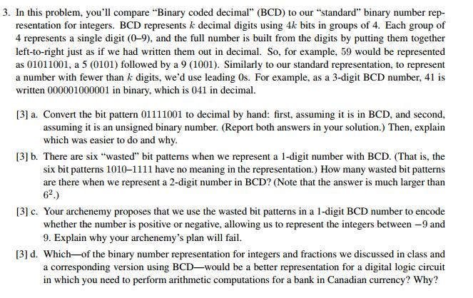Solved In this problem, you'll compare "Binary coded | Chegg.com
