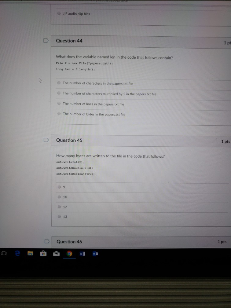 Solved JIF audio clip files D Question 44 1 pt What does the | Chegg.com