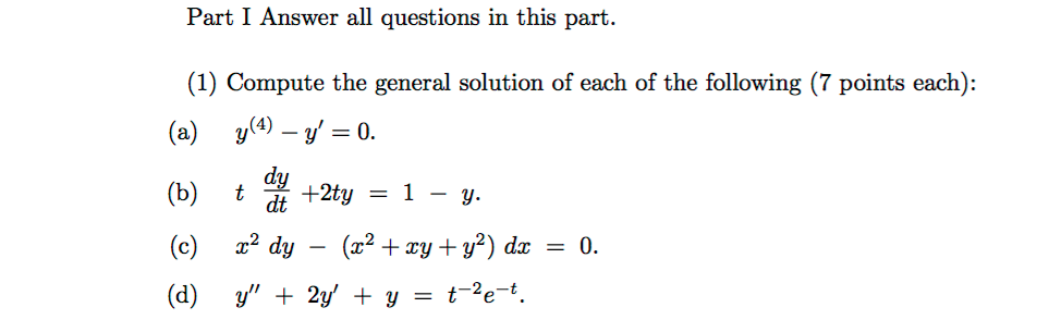 Solved Part I Answer all questions in this part (1) Compute | Chegg.com