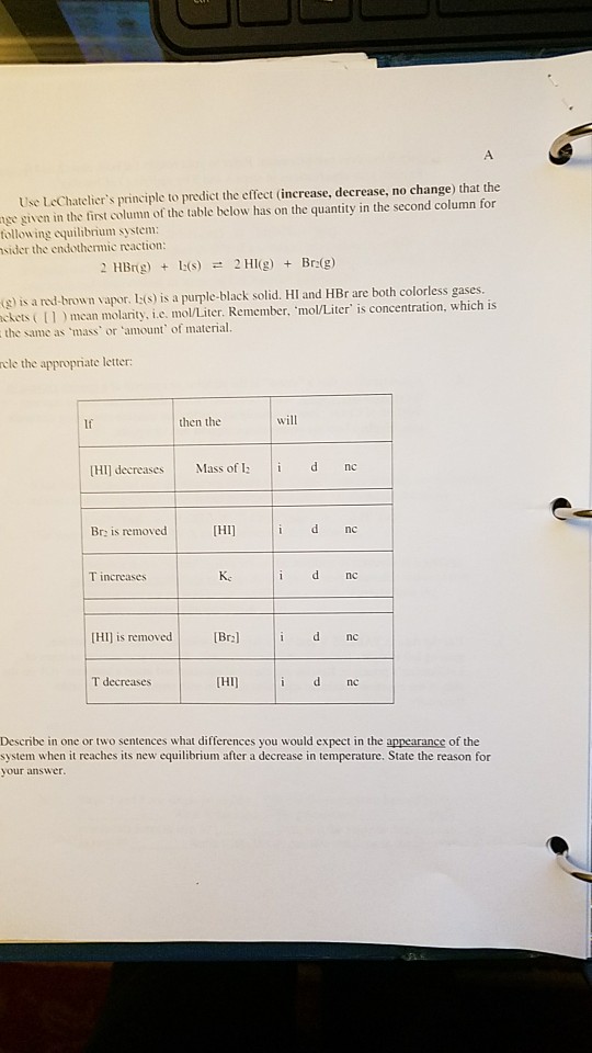 Solved Use LeChatelier's principle to predict the effect | Chegg.com