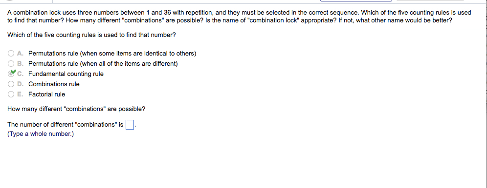 Solved A combination lock uses three numbers between 1 and | Chegg.com
