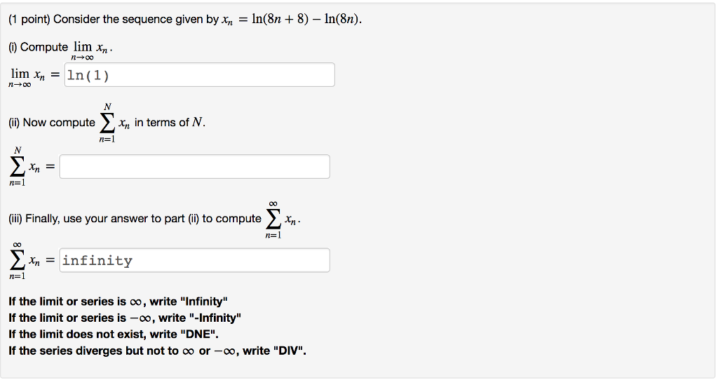 Solved Consider the sequence given by x_n = ln(8n + 8) - | Chegg.com