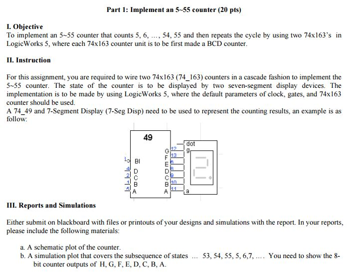 To implement an 5~55 counter that counts 5, 6, …, 54, | Chegg.com