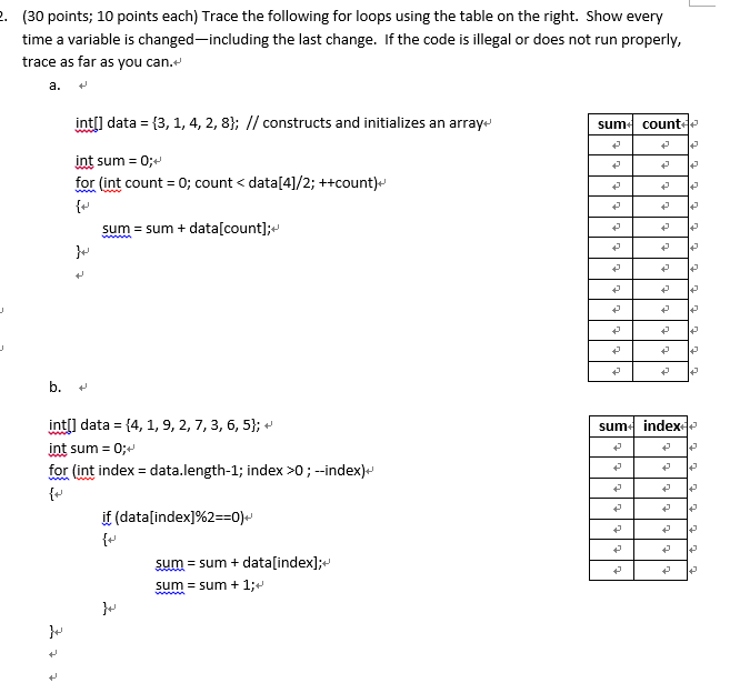 Trace the following for loops using the table on | Chegg.com