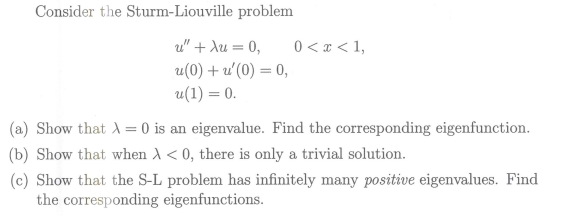 Solved Consider the Sturm-Liouville problem u" + lambda u = | Chegg.com