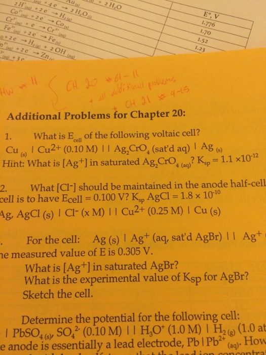 Solved Additional Problems for Chapter 20: What is E_cell | Chegg.com
