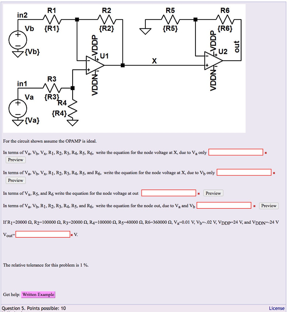 Solved R1 R2 R5 R6 in2 Vb {R1) R21 IR51 fVb] U2 5 U1 R3 in1 | Chegg.com