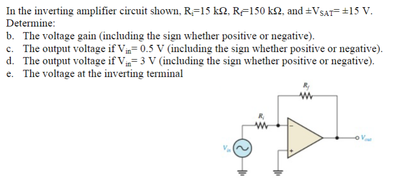 Solved In the inverting amplifier circuit shown, R-15 k2, R | Chegg.com